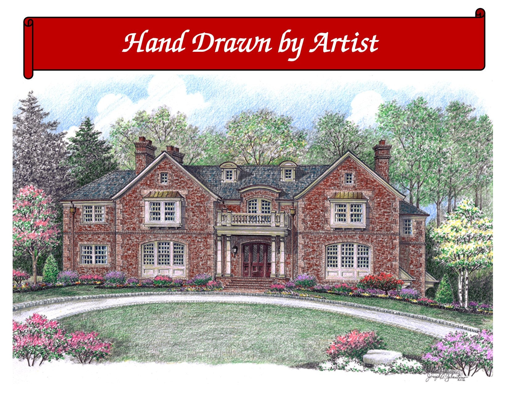 Custom Home Portrait Hand Drawn Full Color House Sketch | Etsy