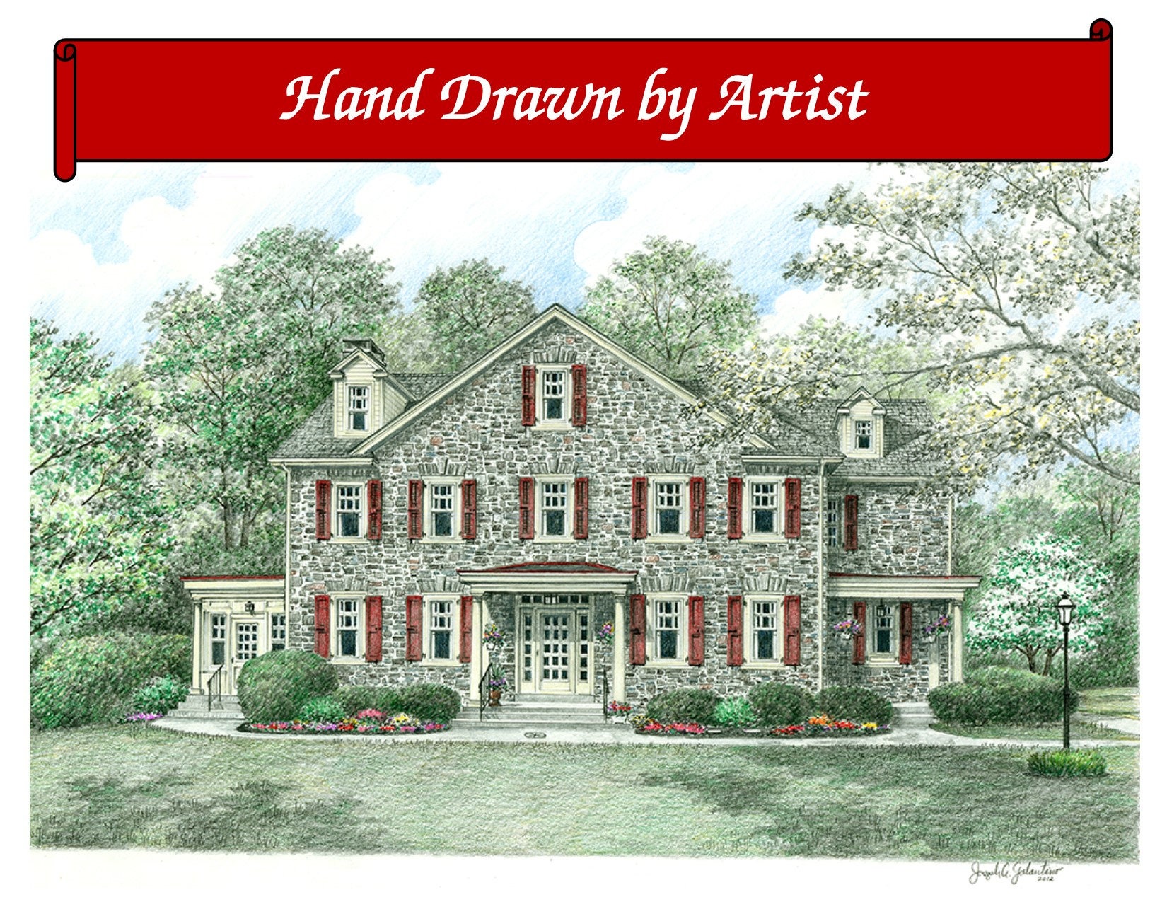 Custom Home Portrait, Hand Drawn, Full Color, House Sketch, Home ...