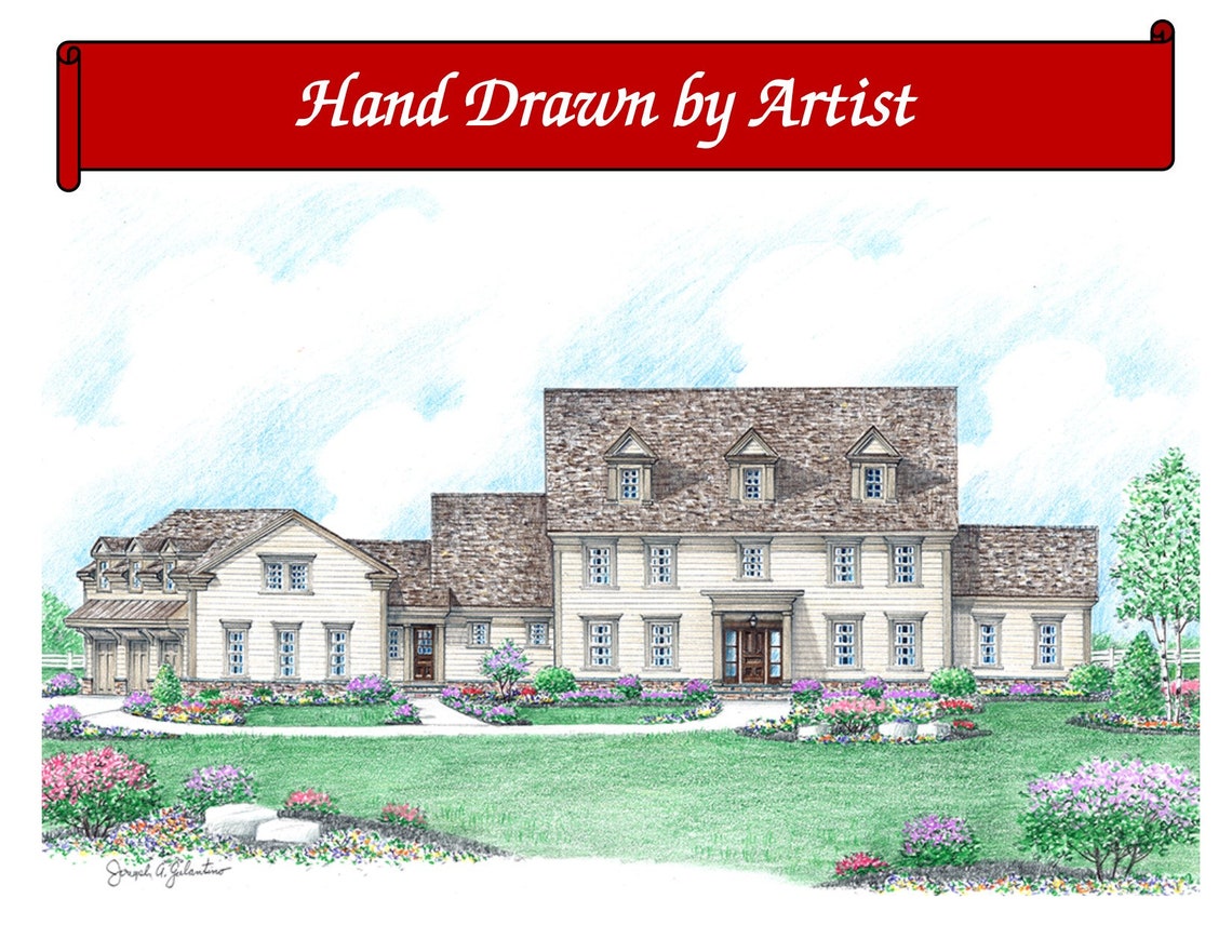 Custom Home Portrait Hand Drawn Full Color House Sketch - Etsy