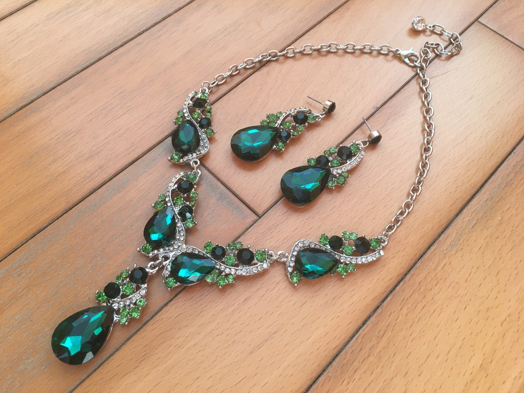 Emerald Green Jewellery, Crystal Bridal Set, Wedding Necklace, Wedding ...