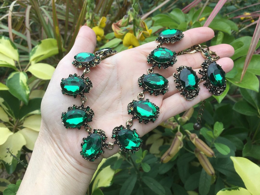 Emerald Green Bridal Necklace, Green Jewelry Set, Statement Necklace ...