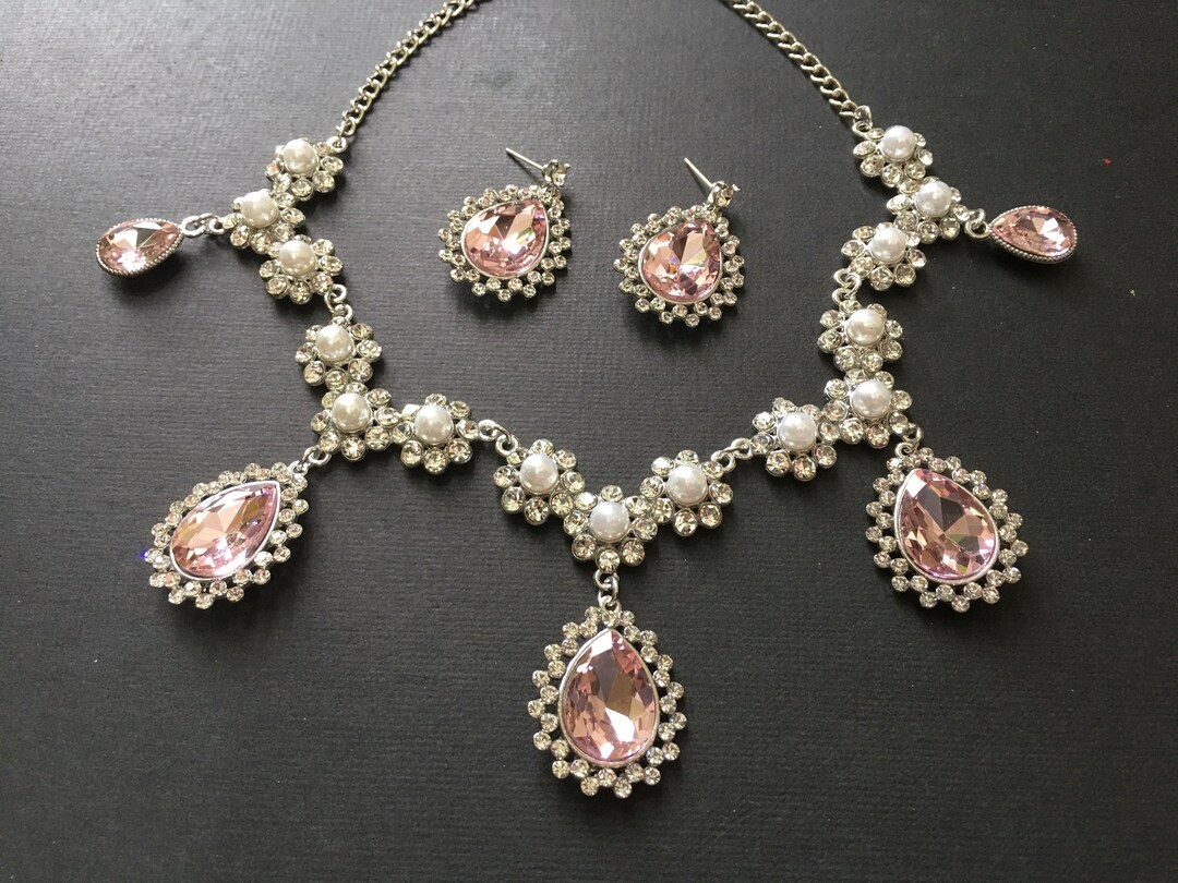 Pink Wedding Set, Romantic Jewellery, Gift to Wife, Crystal Bridal Set ...