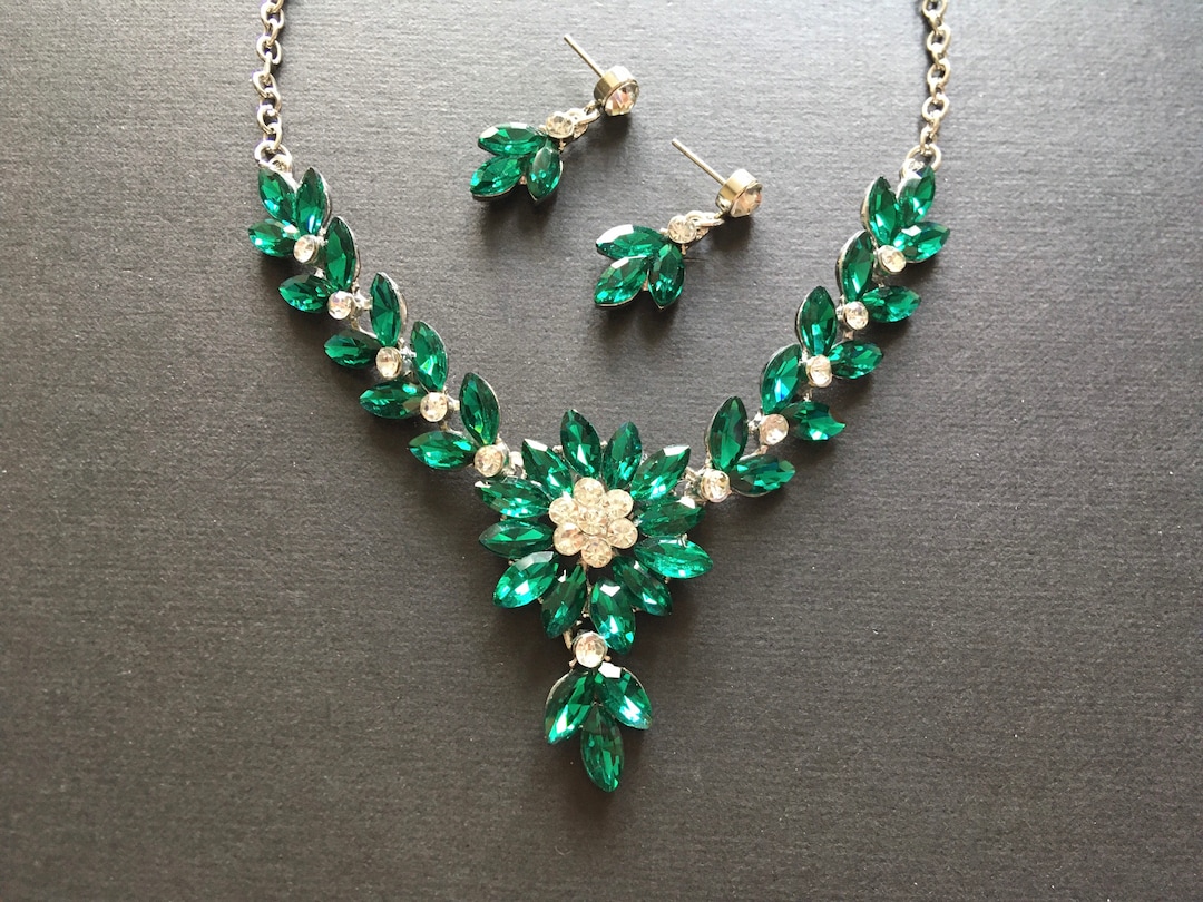 Emerald Green Necklace, Wedding Necklace, Wedding Jewelry Set, Crystal ...