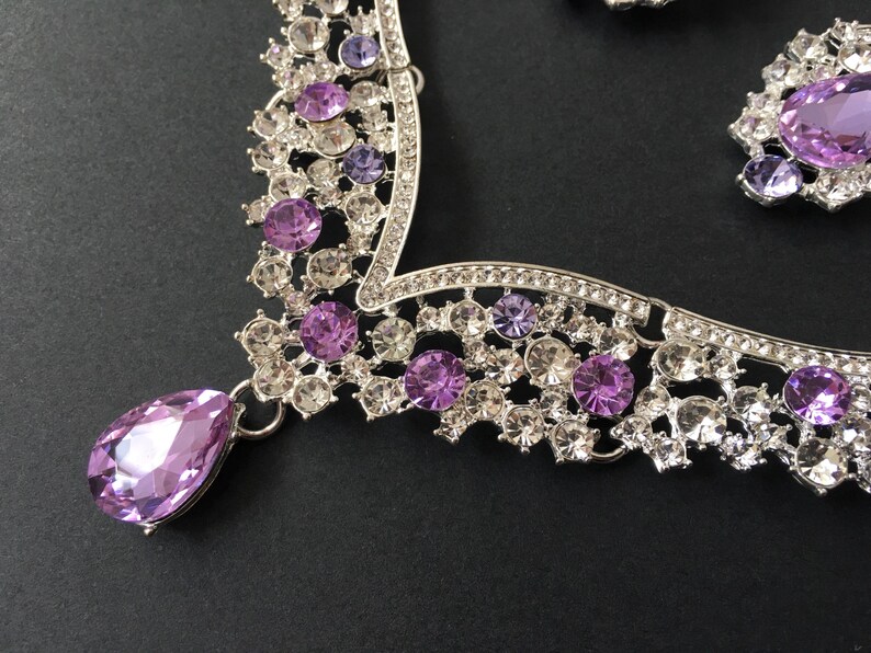 Amethyst Rhinestone Necklace and Earring Set, Wed Jewelry, Bridal ...
