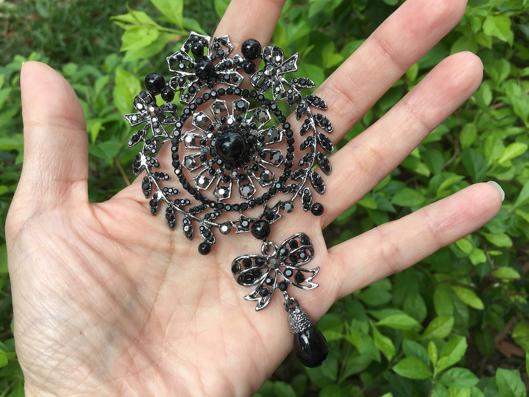 Black Brooch, Crystal Bridal Brooch, Black Wedding Jewelry, Wedding ...