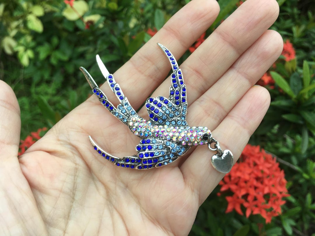 Bird Jewelry, Crystal Brooch, Birthday Gift for Her, Sapphire Brooch ...