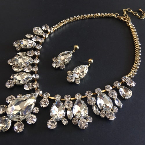 Rhinestone Necklace Set Bridal Jewelry Prom Necklace - Etsy