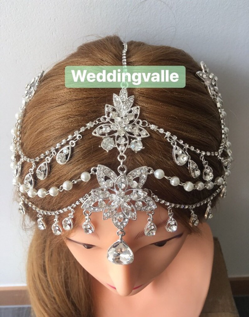 Victoria Wedding Hair Chain, Rhinestone Drape, Hair Chain, Vintage ...