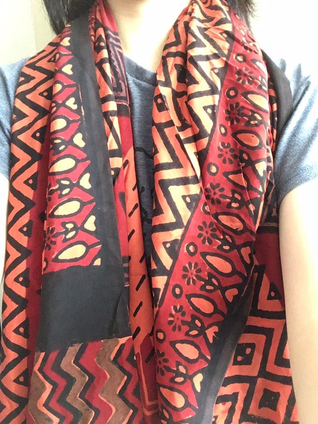 SALE India Silk Scarf, Block Print Scarf, Tribal Stolen, Indian Scarf ...