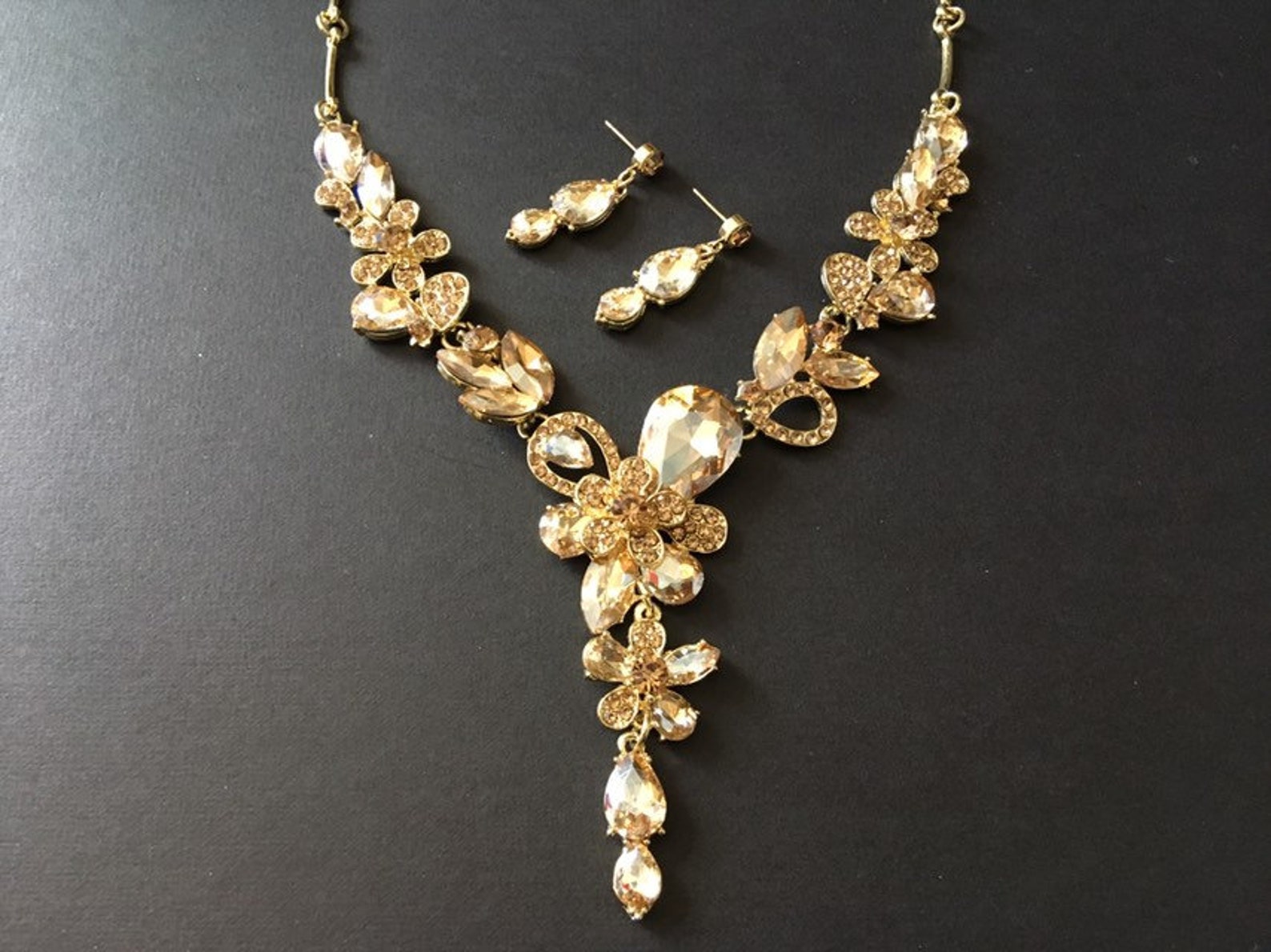 Gold Necklace, Mothers Day Gift, Rhinestone Necklace, Jewelry Set ...