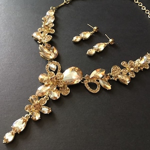 Gold Necklace, Mothers Day Gift, Rhinestone Necklace, Jewelry Set ...