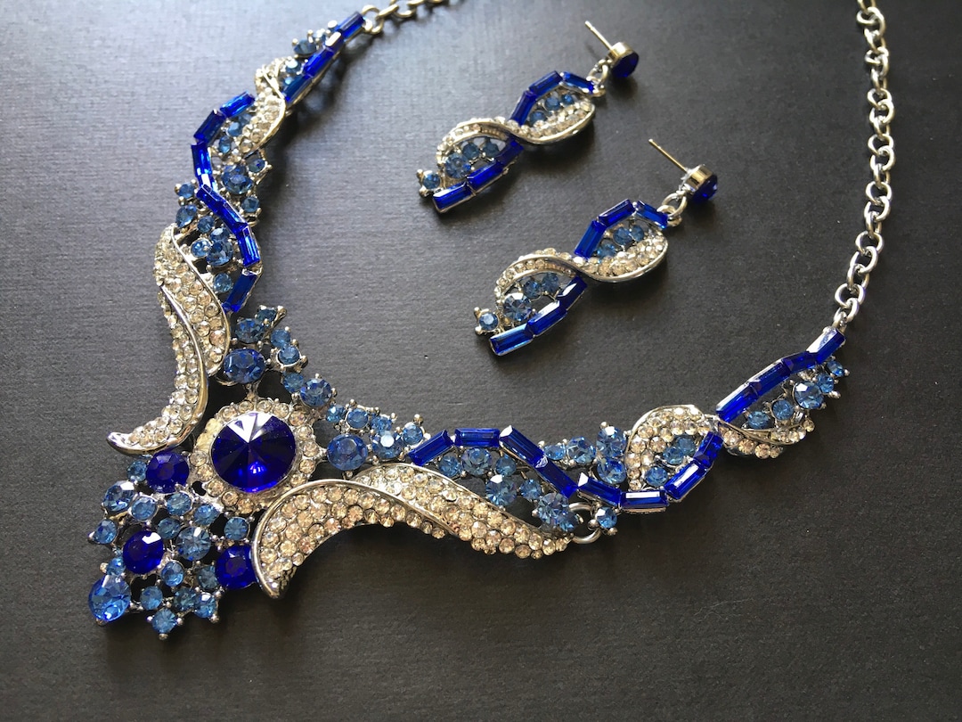Sapphire Jewelry Set, Blue Wedding Necklace, Blue Bridel Necklace ...