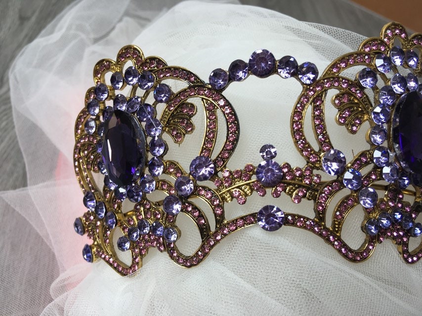 Amethyst-crystal Bridal Crown, Purple Crown, Antique Headpiece, Crystal ...