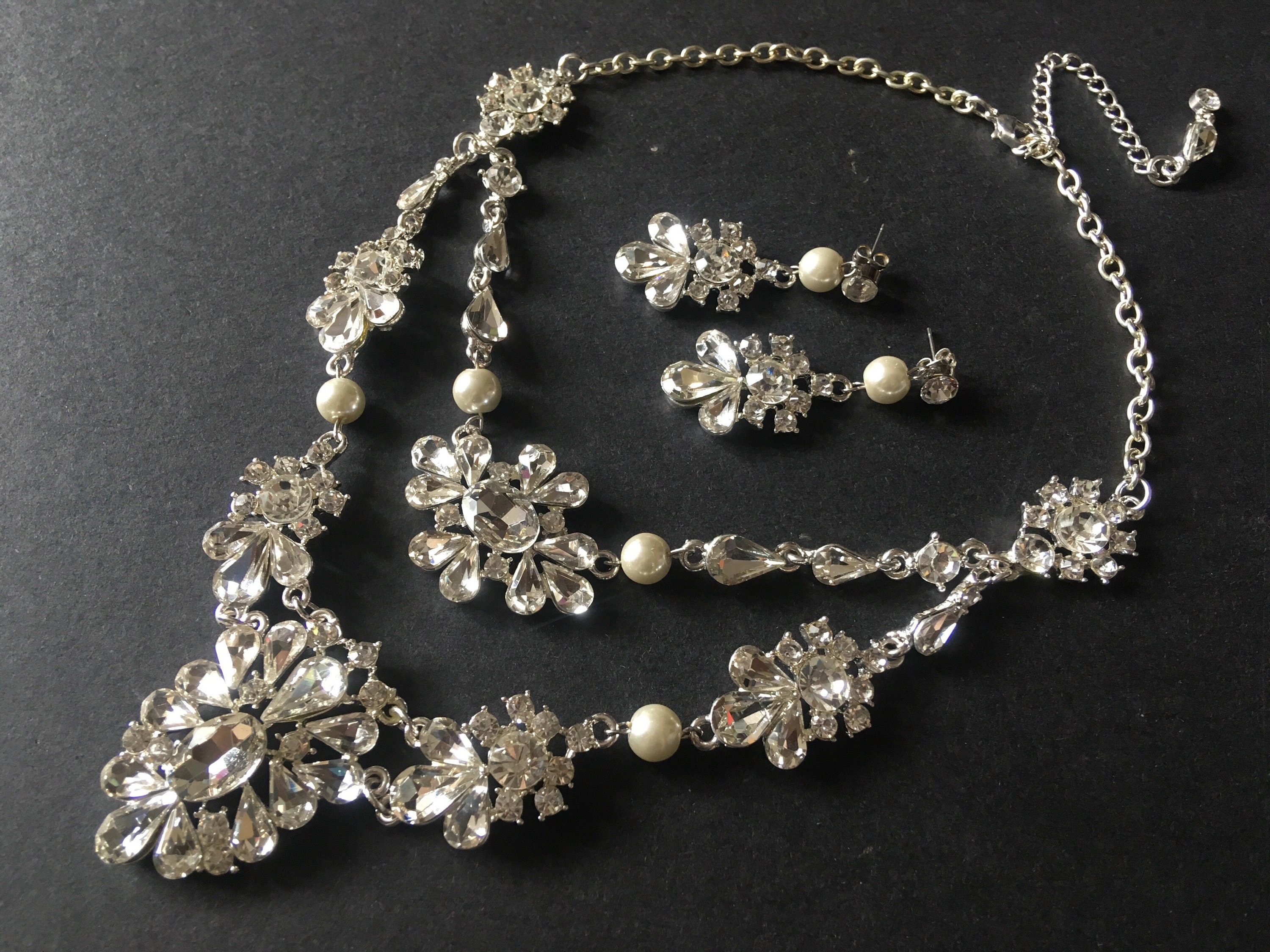 SALE Bridal Rhinestone Necklace Jewelry Set Bridal | Etsy