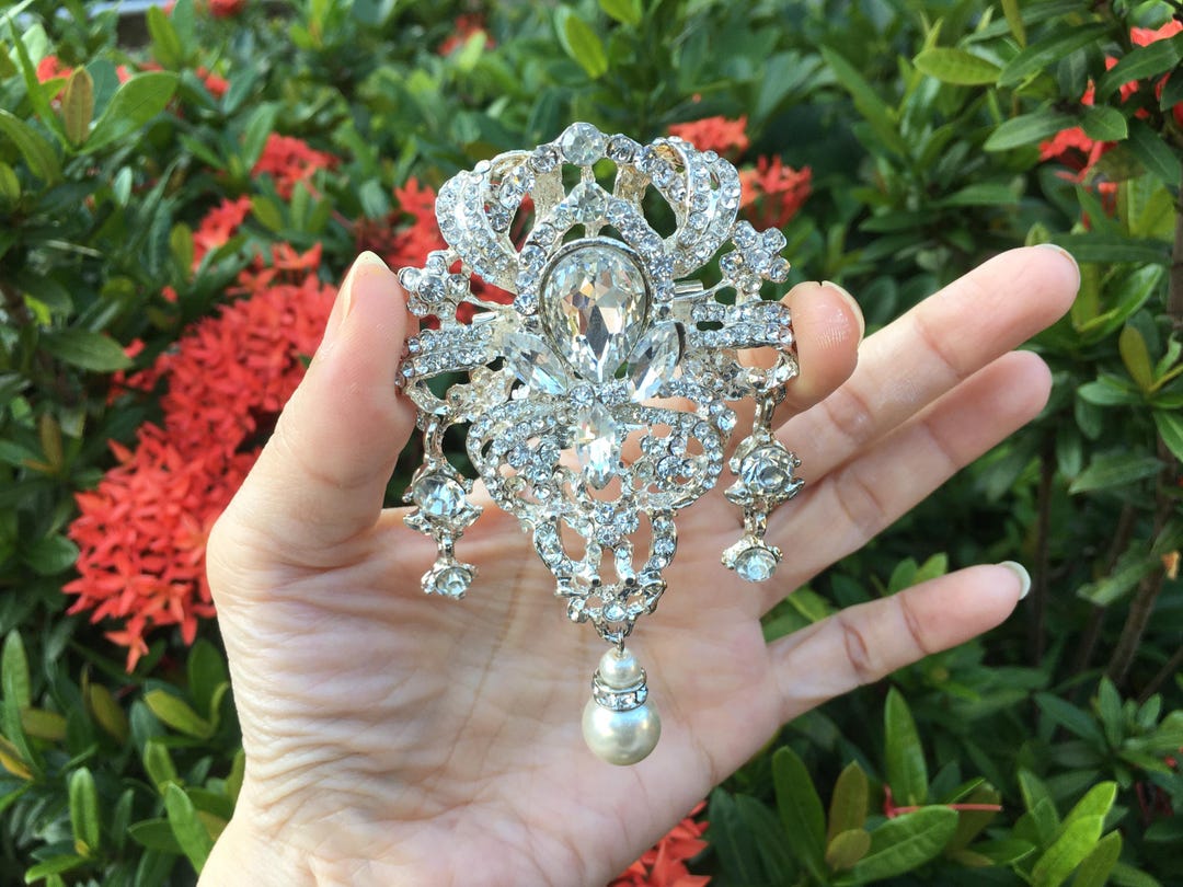 Victorian Bridal Brooch, Crystal Bridal Brooch, Pearl Brooch, Wedding ...