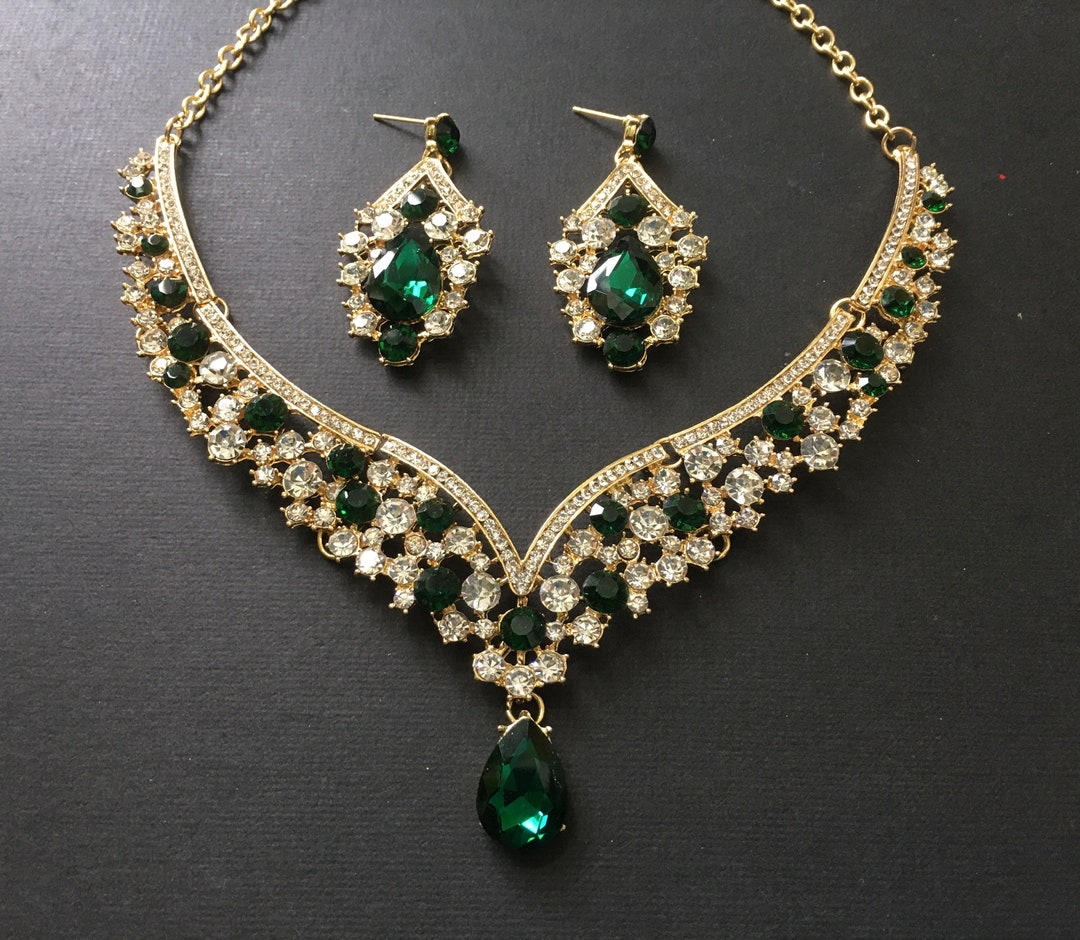 Emerald Green Necklace, Crystal Bridal Necklace, Formal Evening ...