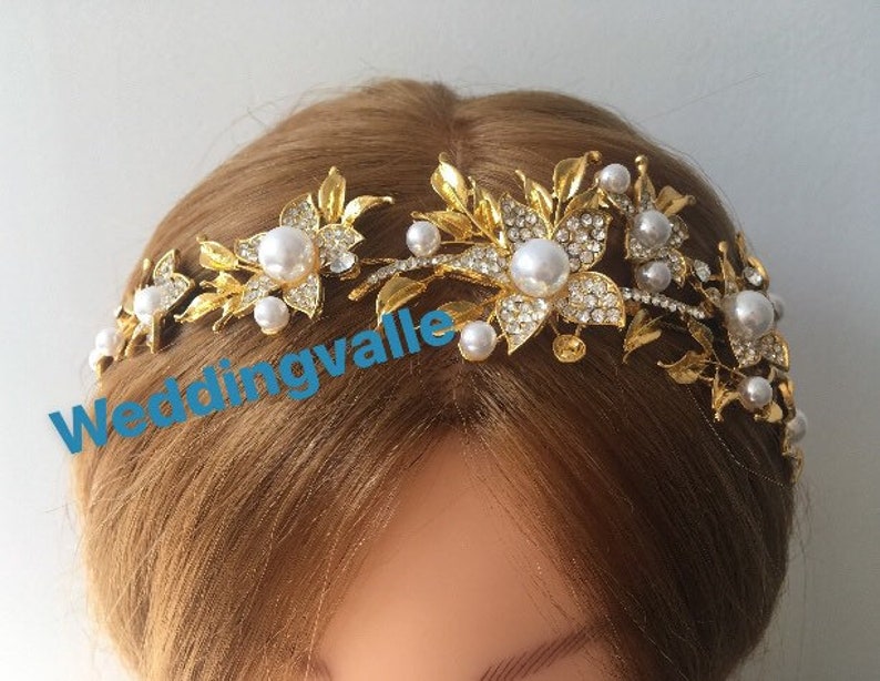 REBAJAS - Tiara de pan de oro, tiara de perlas, joyería nupcial ...