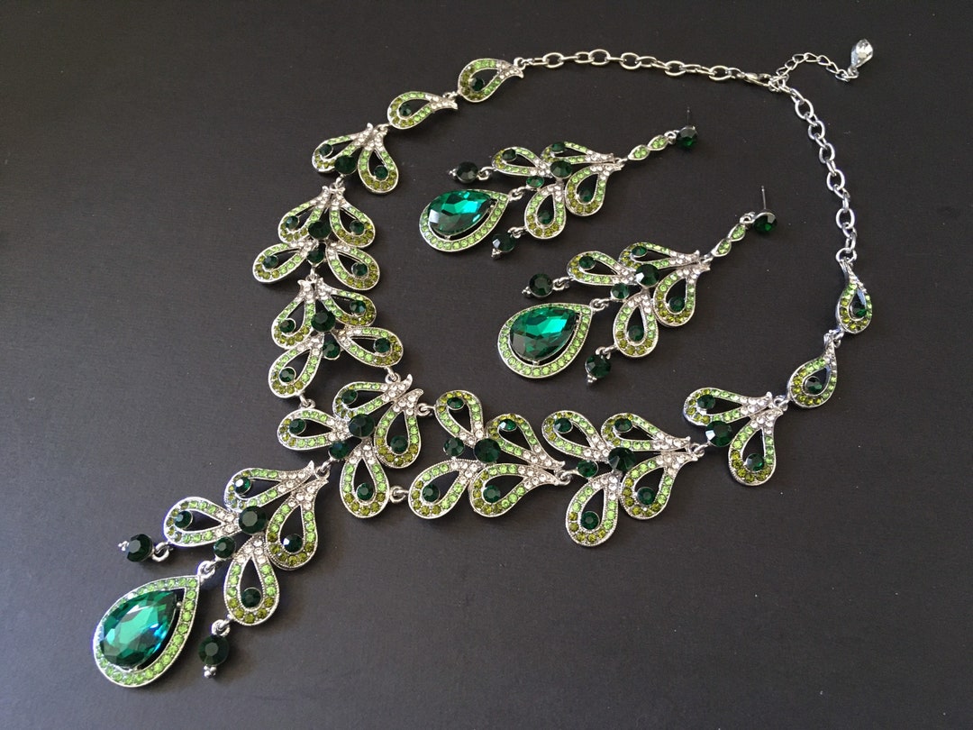 Emerald Green Jewelry Set, Crystal Bridal Necklace, Wedding Necklace ...