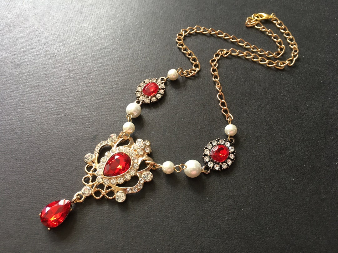 Burgundy Necklace, Red Garnet Necklace, Bridal Jewelry Necklace ...