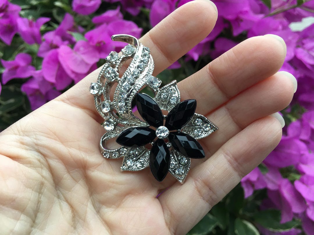 Black Brooch, Giftedly Crystal Bridal Brooch, Dress Pin, Birthstone ...