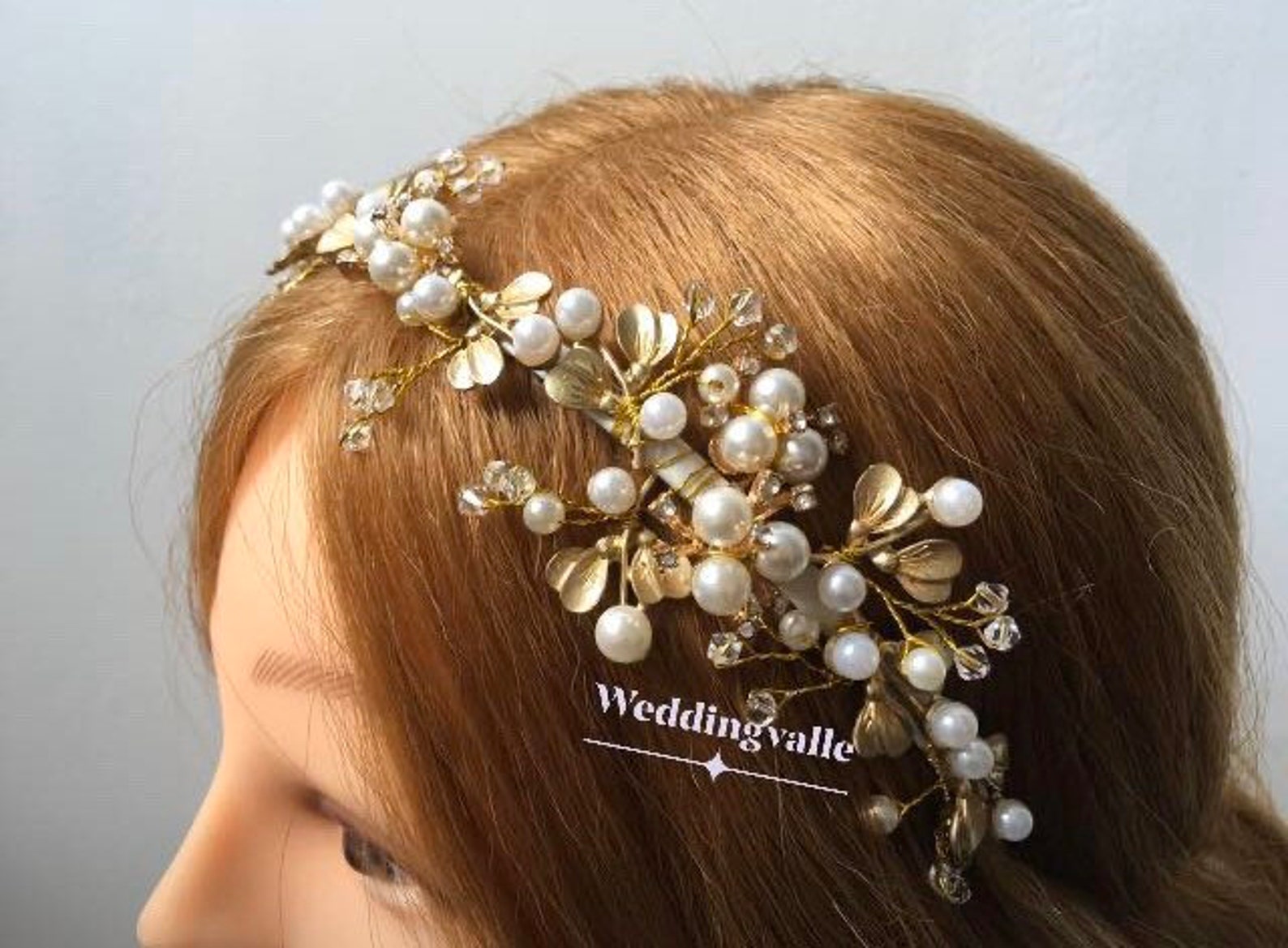 SALE Romantic Gold Leaf Tiara Pearls Tiara Wedding Bridal - Etsy