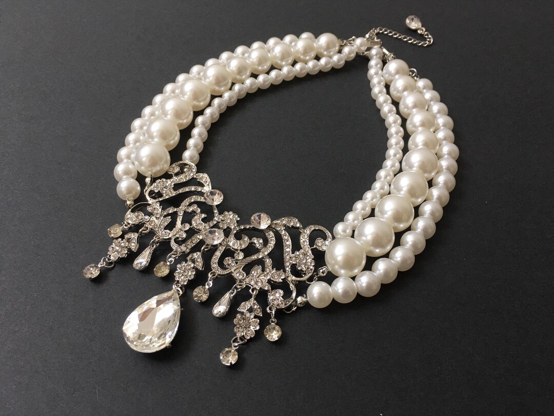 Pearl Necklace, Bridal Jewelry, 1920s Wedding Gatsby Flapper Necklace ...