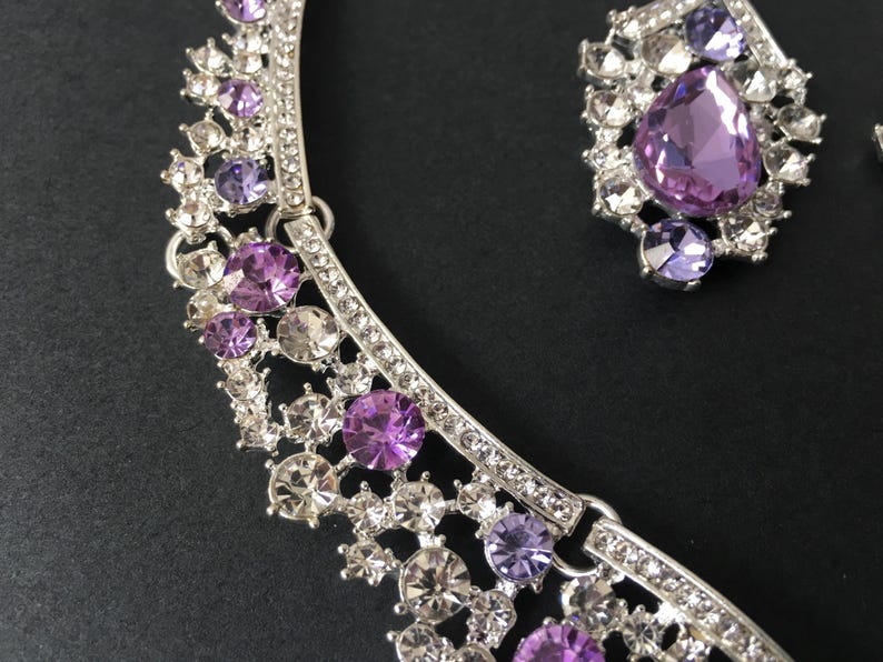 Amethyst Rhinestone Necklace and Earring Set, Wed Jewelry, Bridal ...