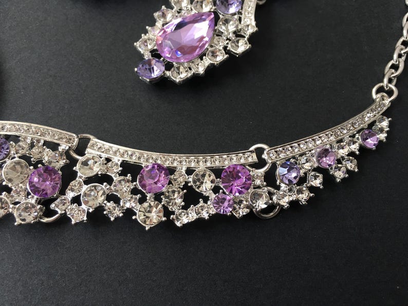 Amethyst Rhinestone Necklace and Earring Set, Wed Jewelry, Bridal ...