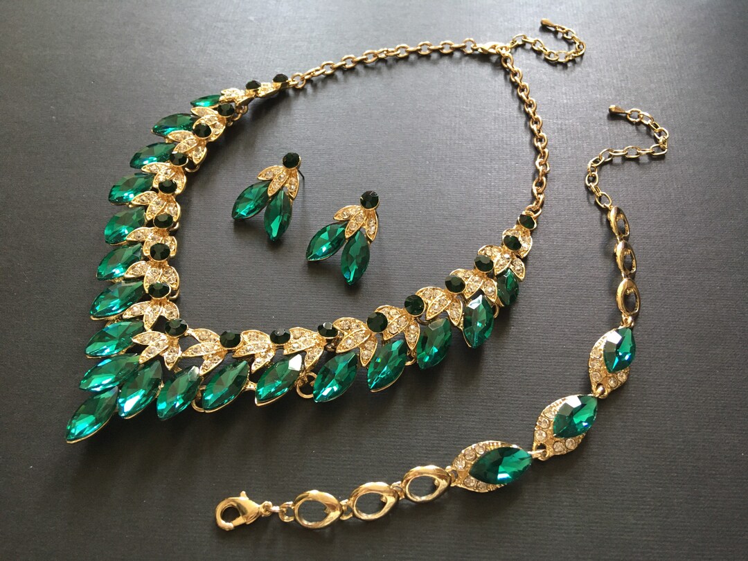 SALE - Emerald Green Necklace Set, Formal Evening Cocktail Party ...