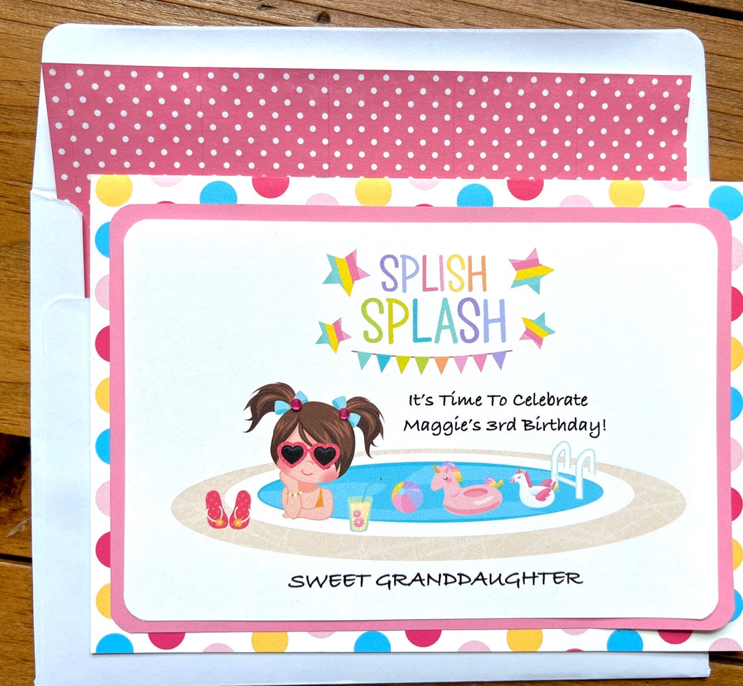 Personalized Girl Pool Birthday Card-choice of 5 Girls-daughter ...