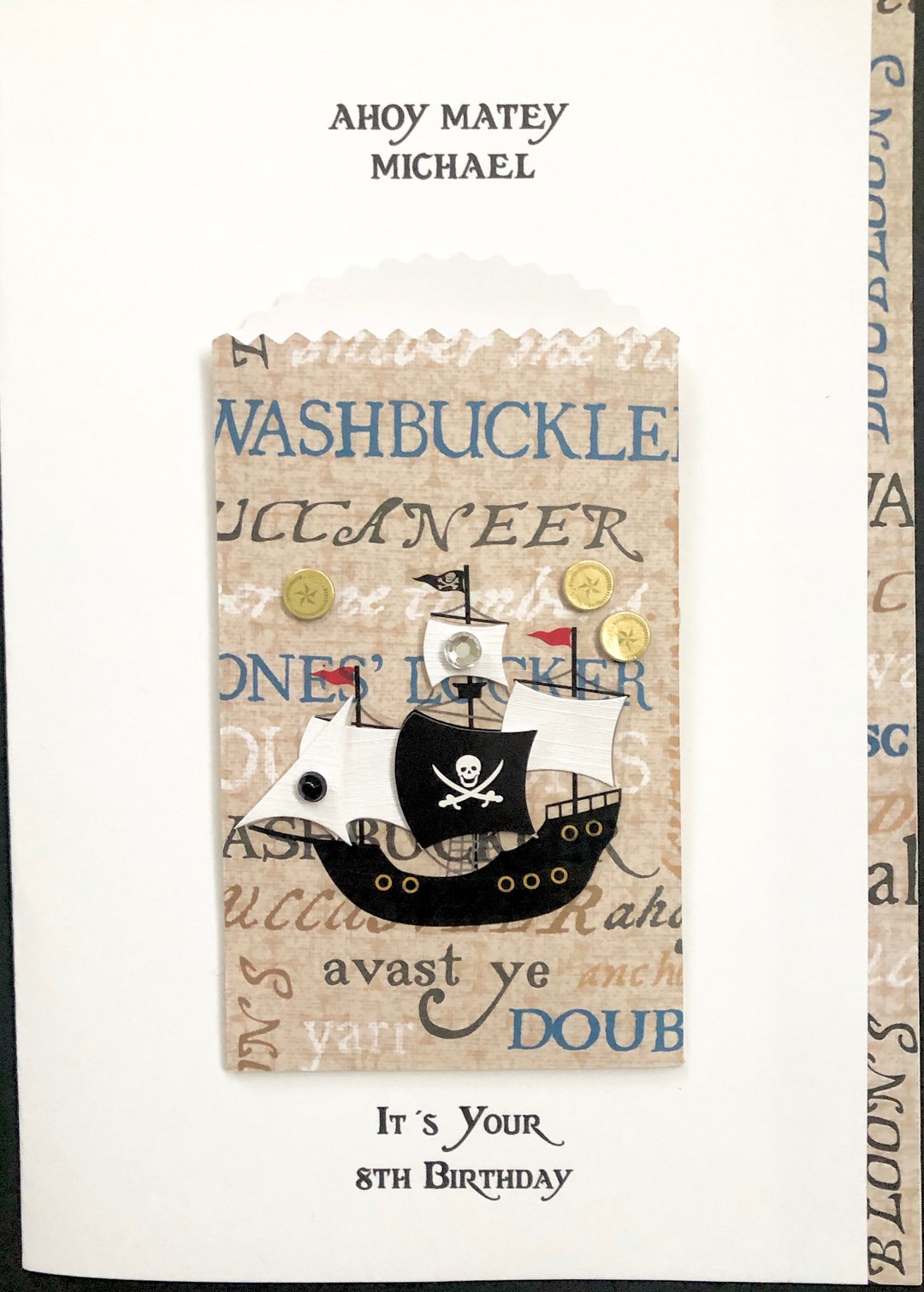 Pirate Theme Birthday Card With Gift Pocket for Some Treasure ...