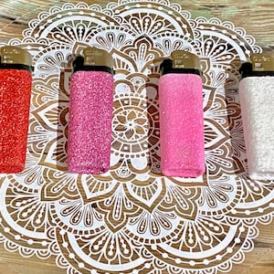 Valentine Pink Glitter Lighter Set, Custom Lighter Set, Bulk Decorated ...