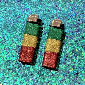 Rasta Color Glitter Lighters, Custom Decorated Disposable Lighters ...