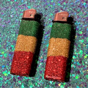 Rasta Color Glitter Lighters, Custom Decorated Disposable Lighters ...