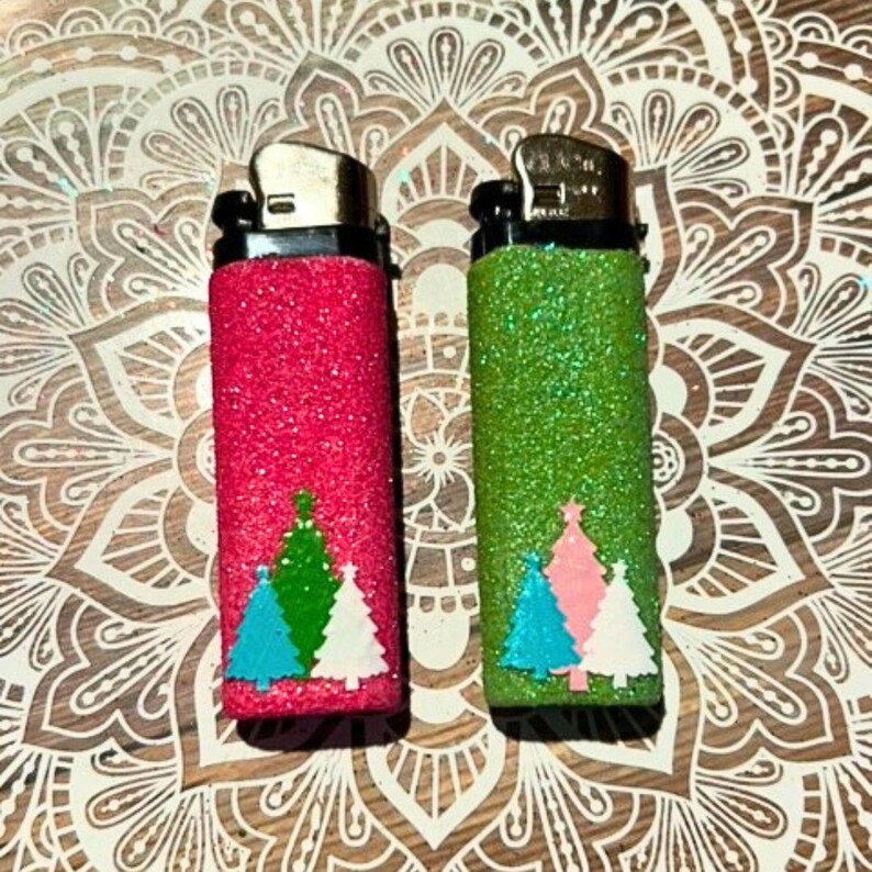 Neon Glitter Christmas Tree Lighter Set, Pink & Green Holiday Lighters ...