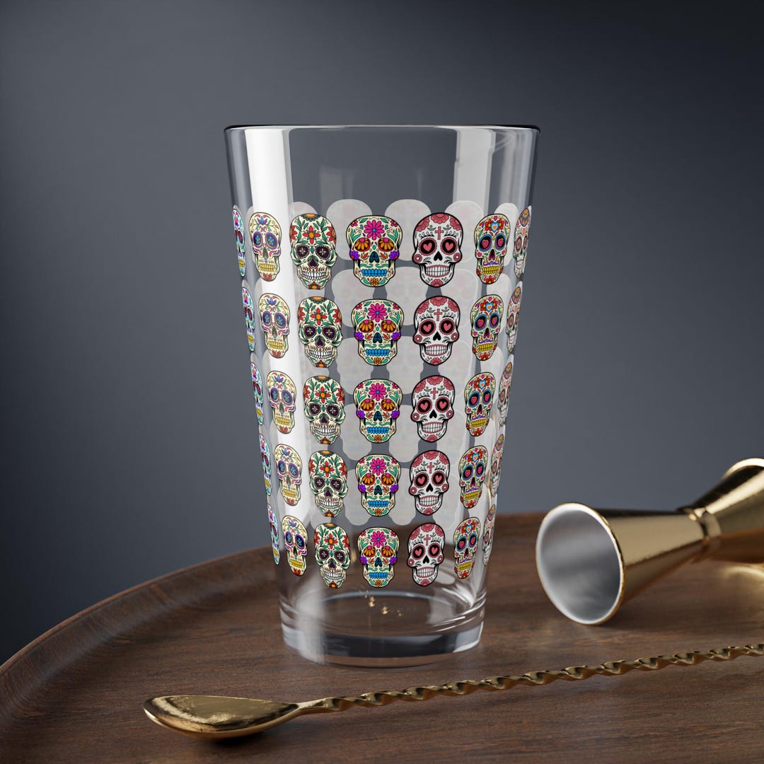 Colorful Sugar Skull Pint Glass, Day of the Dead Barware - Etsy