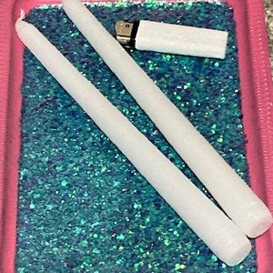 White Glitter Taper Candle and Lighter Set, Wedding Unity Candles ...