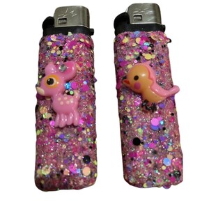 Kawaii Confetti Glitter Lighters, Pink Deer & Bird, Decorated ...