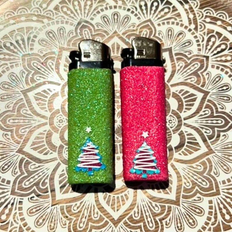 Neon Glitter Christmas Tree Lighter Set, Pink & Green Holiday Lighters ...