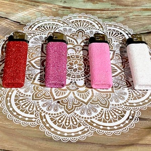 Valentine Pink Glitter Lighter Set, Custom Lighter Set, Bulk Decorated ...