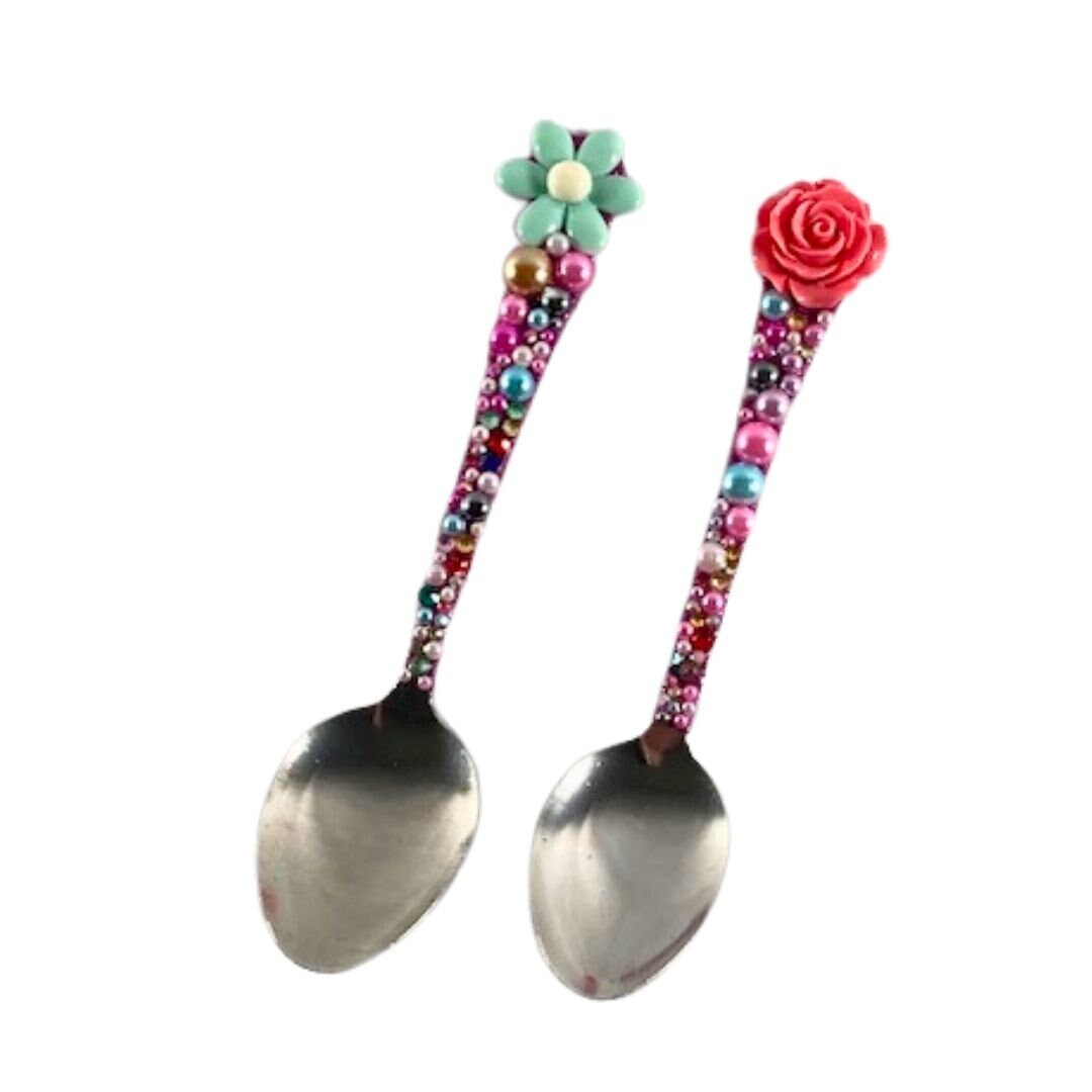 Floral Decorated Spoons, Bedazzled Spoon Set, Sparkly Party Utensils ...