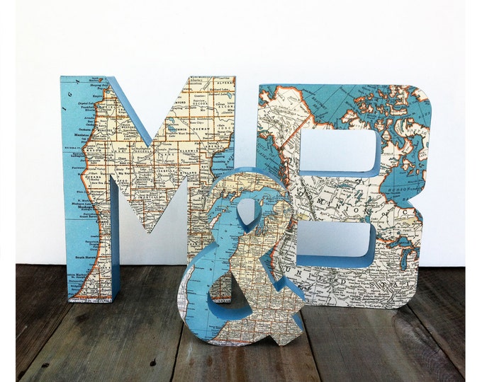 Custom Vintage Map Letters With Ampersand Choose Letter and Location - Etsy