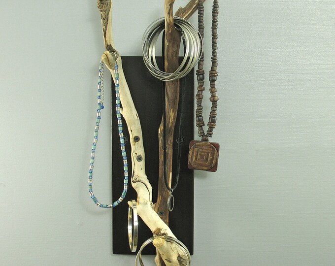 Wall Mounted Driftwood Key Hooks and Jewelry Organizer; Modern Rustic ...