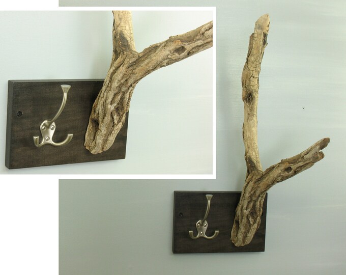 Driftwood Coat Rack, Rustic Tree Branch Drift Wood Key Holder, Wall ...
