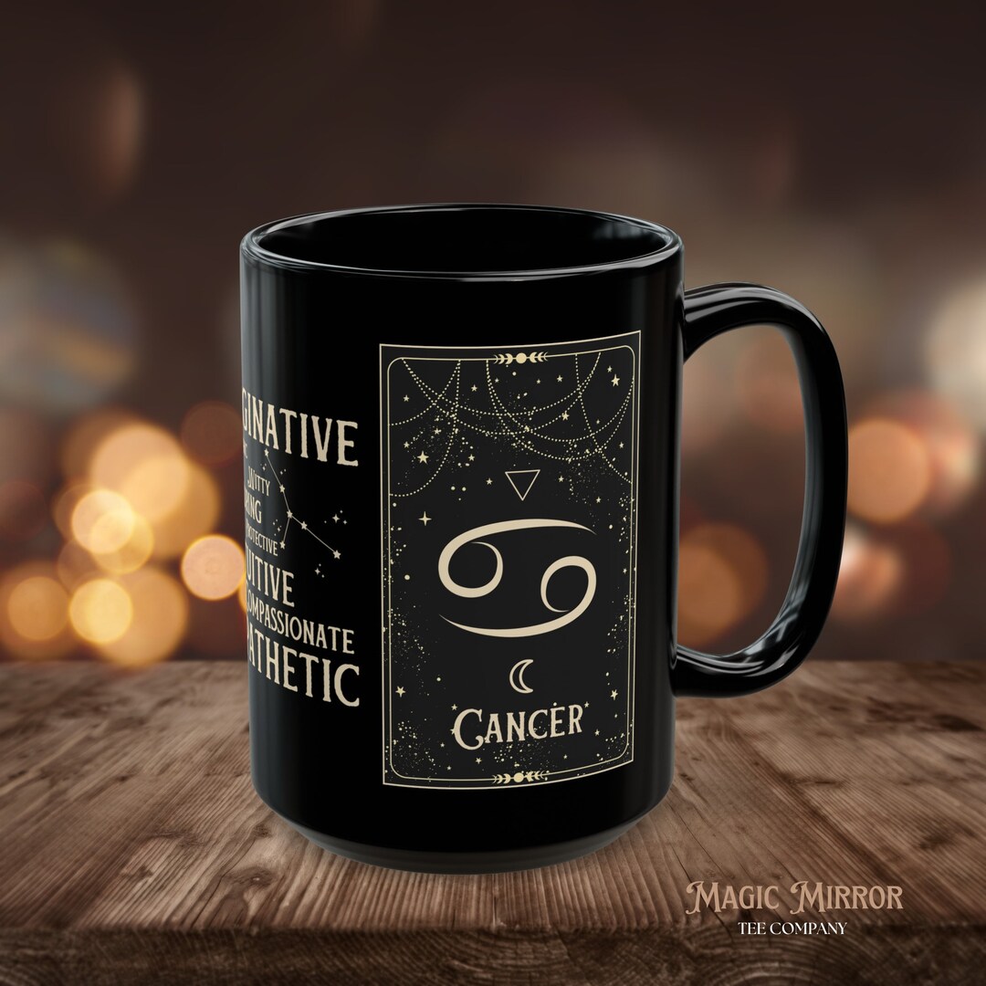 Cancer Zodiac Mug: Elegant Black Astrology Coffee Cup - Etsy