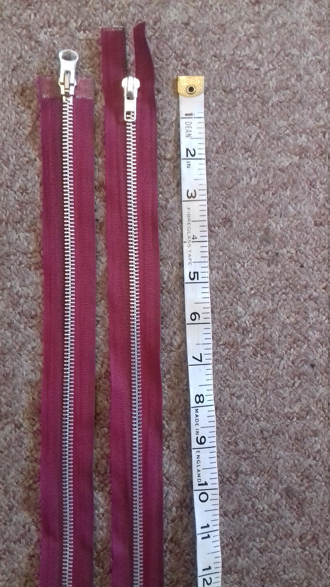 Deep Raspberry Red/burgundy Zip Chunky Heavy Silver Metal 23.5 Inch 59 ...