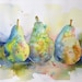 RAINBOW PEARS Original Watercolor Painting 7.5 X 11 OOAK, Kitchen Decor ...