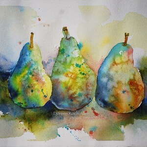 RAINBOW PEARS Original Watercolor Painting 7.5 X 11 OOAK, Kitchen Decor ...