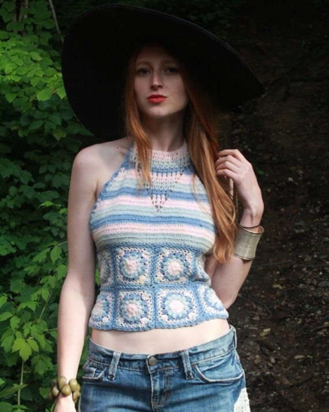 Vintage Halter Cropped Top 70s Boho Hippie Festivals Pastel Etsy