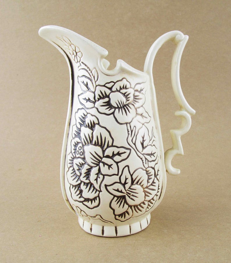 Vintage Red Wing Pottery Pitcher: Ivory Floral Ewer, 1940s Decor - Etsy